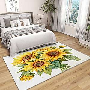 Phtbz Sunflower Decor - Sunflower Rug, 3x4 ft Washable Non-Slip Stain Resistant Yellow Floral Area Rug, Rustic Farmhouse Carpet for Entryway, Bedside, Kitchen, Sunflower Home Decor & Gifts