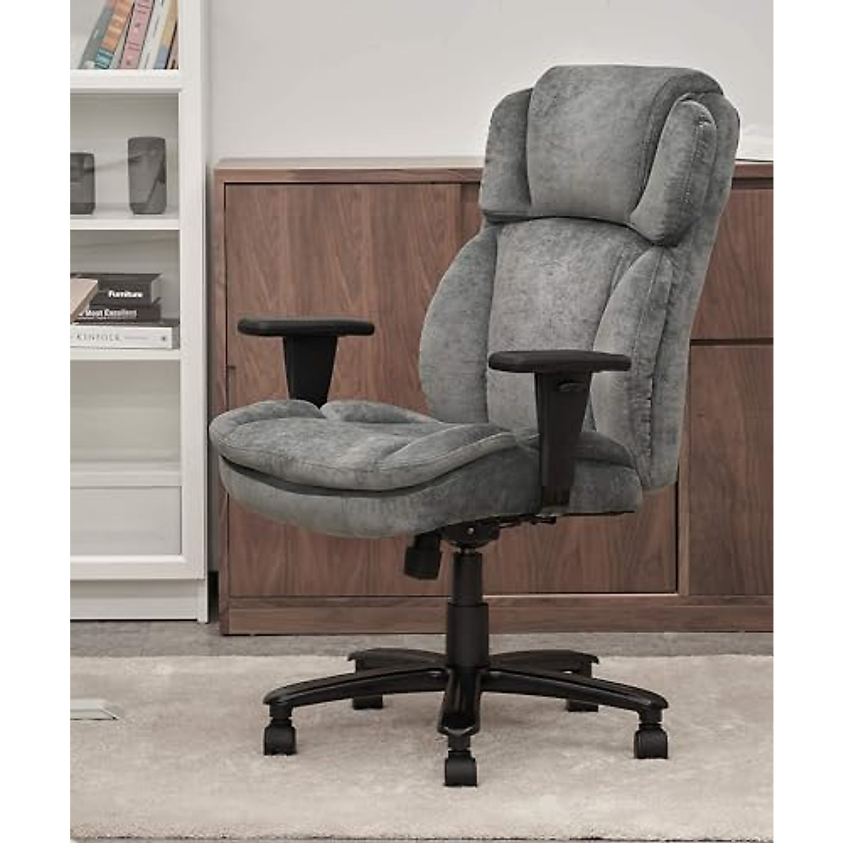 CLATINA Ergonomic Velvet Big Tall Executive Office Chair with Upholstered Swivel 400lbs High Capacity Adjustable Height Thick Padding Headrest and Armrest for Home (Grey)