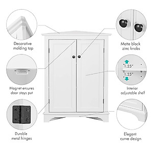 Spirich Floor Corner Cabinet with Doors and Shelves, Freestanding Bathroom Corner Storage Cabinet for Bathroom, Living Room, White