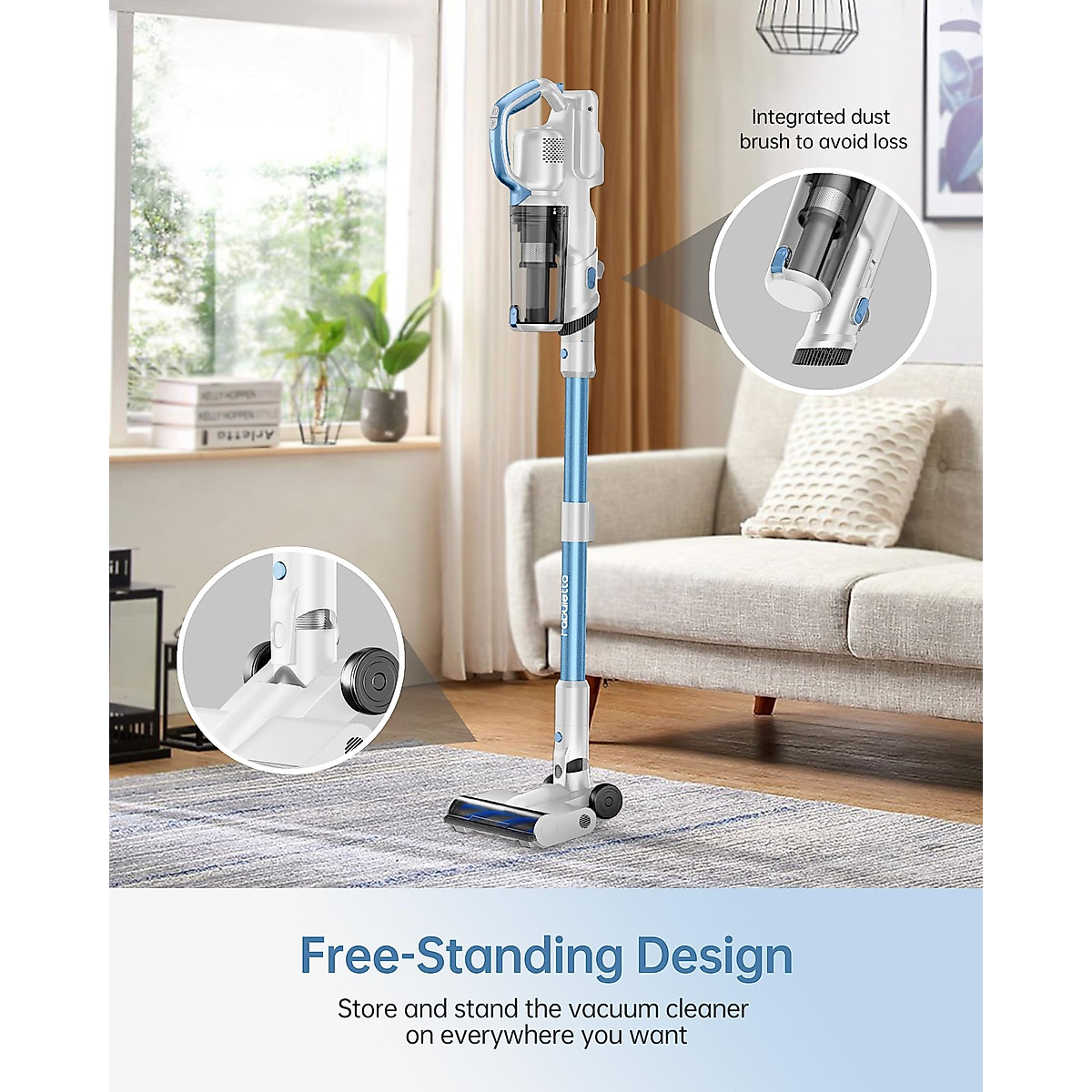 FABULETTA Cordless Vacuum Cleaner for Home, Up to 45 Min Runtime 6 in 1 Stick Vacuum Cleaner with Detachable Battery, Super Lightweight, Great for Pet Hair & Carpet & Hard Floor,White