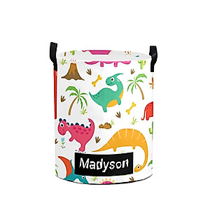 Personalized Baby Laundry Basket for Boys Girls Custom Laundry Hamper with Handle Collapsible Organizer Storage Bathroom Living Room Bedroom Decor (Dinosaur)