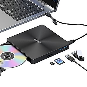 ORICO External CD DVD Drive for Laptop PC with USB Ports and TF/SD Card Slots Portable DVD Disc Drive Support M-DISC Compatible Windows Linux OS Mac System