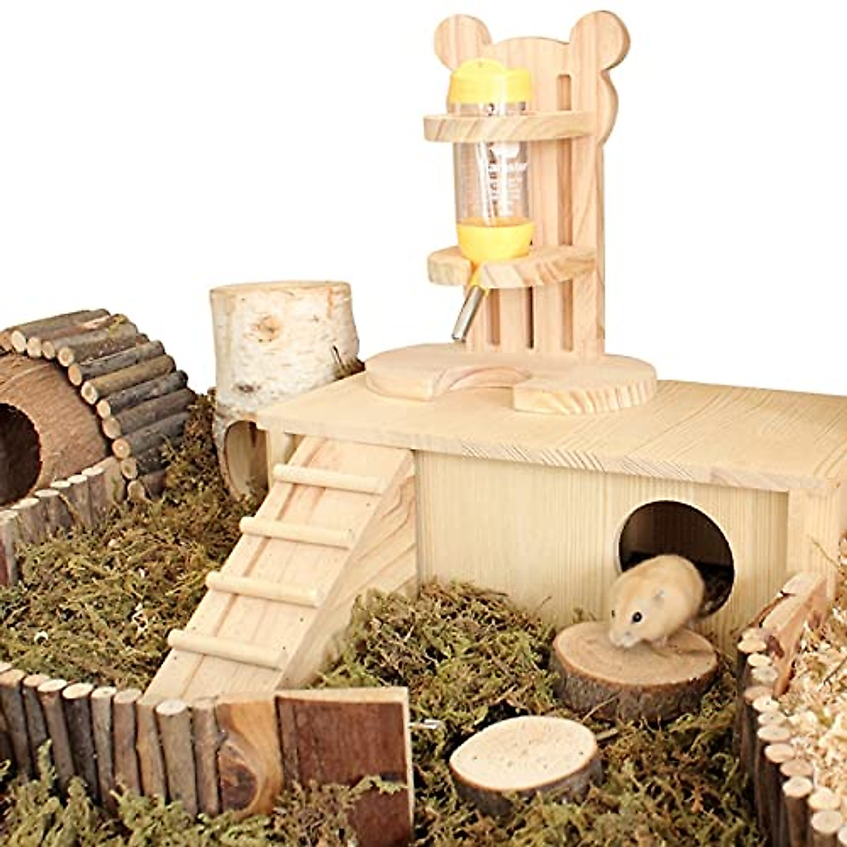 Water Bottle with Anti-Tipple Wood Holder 80ml Small Pet Auto Water Dispenser for Gerbil Cage Water Bottle with Stand for Guinea Pigs Small Pets Hamster Rodents