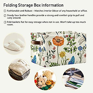 susiyo Large Foldable Storage Bin Beautiful Floral Fabric Storage Baskets Collapsible Decorative Baskets Organizing Basket Bin with PU Handles for Shelves Home Closet Bedroom Living Room-1Pack