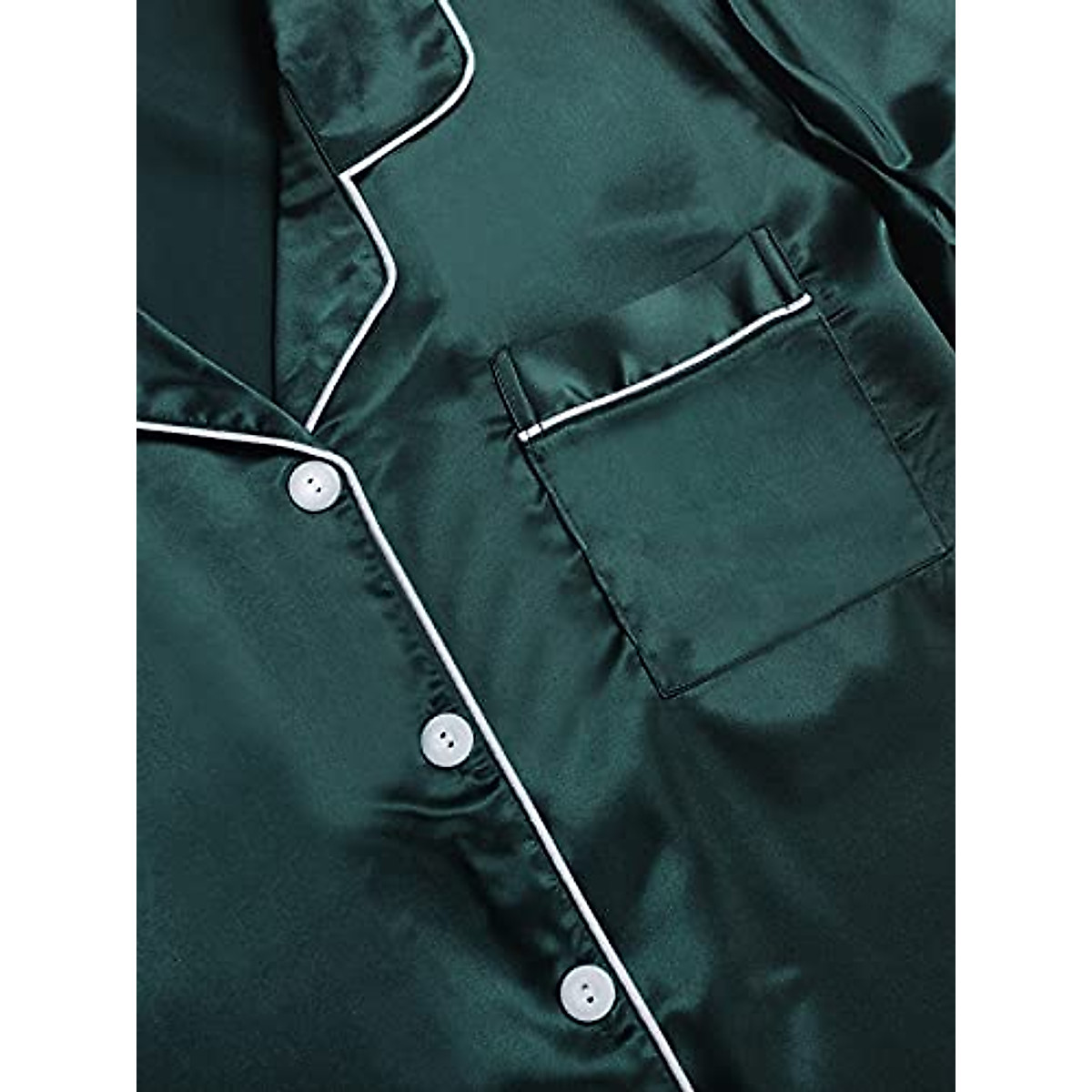 DIDK Women's Sleepwear Satin Short Sleeve Button Front 2 Piece Pajama Set Dark Green L