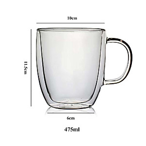 ANTOWALL 12oz Coffee Mug Insulated Clear Double Wall Glass Coffee Mugs 1 Pcs Tea Cups Fathers Gifts with Handle for Women and Man. (350ml)