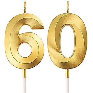 60th Birthday Candles Cake Numeral Candles Happy Birthday Cake Topper Decoration for Birthday Party Wedding Anniversary Celebration Supplies (Gold)
