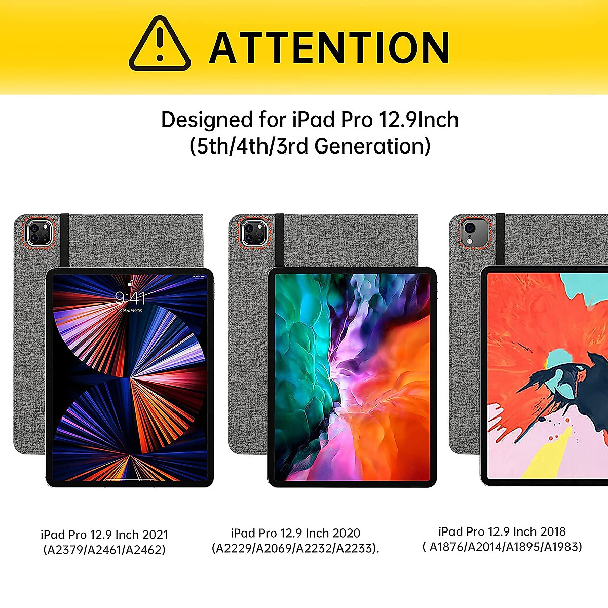 iPad Pro 12.9 Case 6th Generation 2022 / 5th Gen 2021/2020 4th / 2018 3rd Gen, iPad Pro Cases with Pencil Holder, Full-Body Protection Leather Cover for Women, Auto Wake/Sleep - Grey