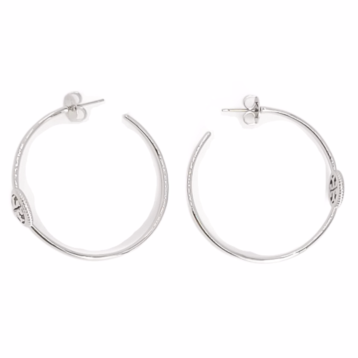 Tory Burch 137720 Rope Logo Silver Tone Women's Hoops Earrings