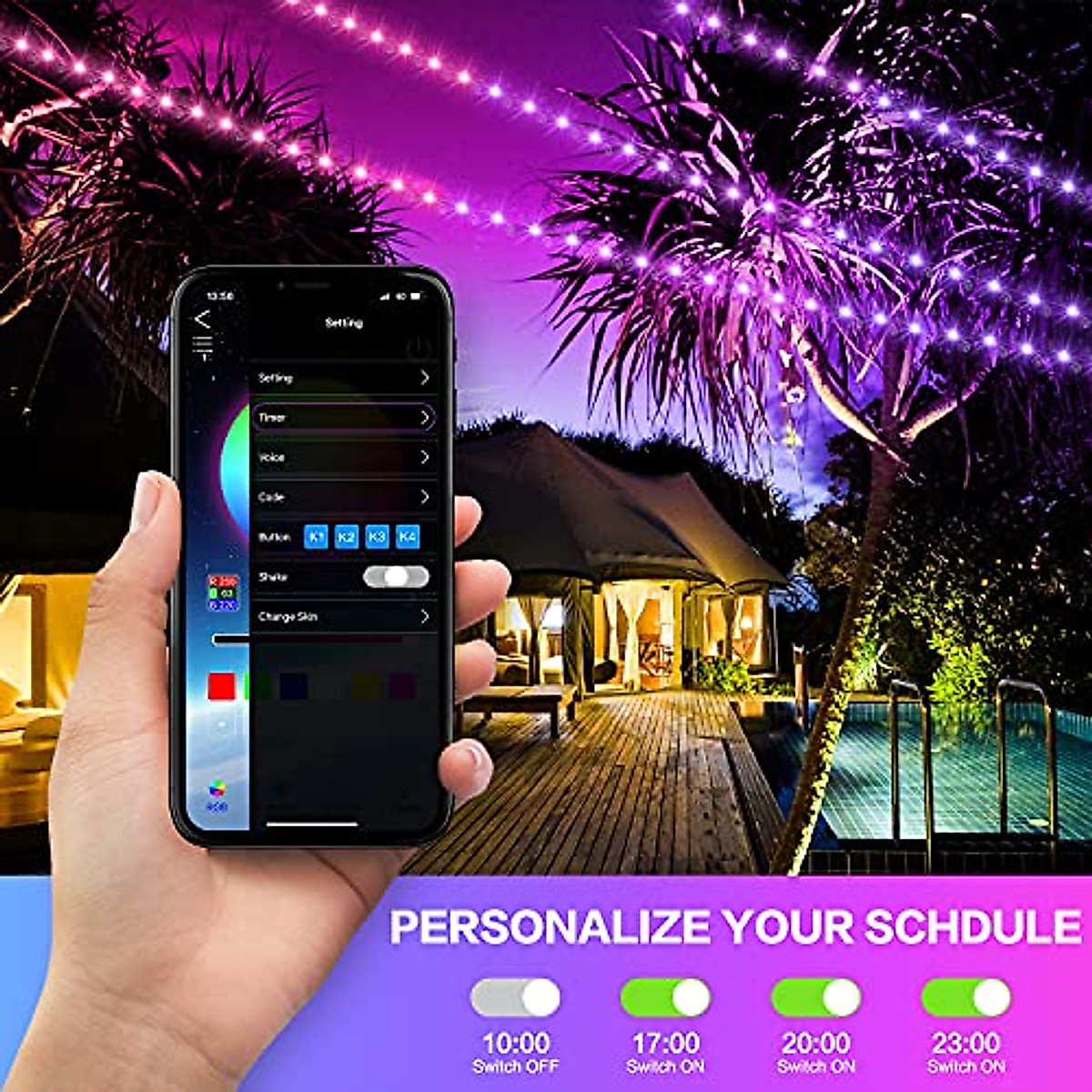 POOCCI Pool Lights for Above Ground Pools Waterproof 33FT Color Changing USB Power LED Pool Lights Around Swimming Pool Pond and Bathtub