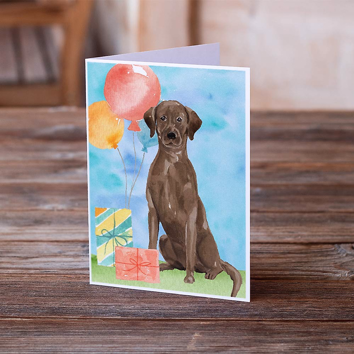 Caroline's Treasures CK3234GCA7P Happy Birthday Chocolate Labrador Retriever Greeting Cards and Envelopes Pack of 8 Blank Cards with Envelopes Whimsical A7 Size 5x7 Blank Note Cards