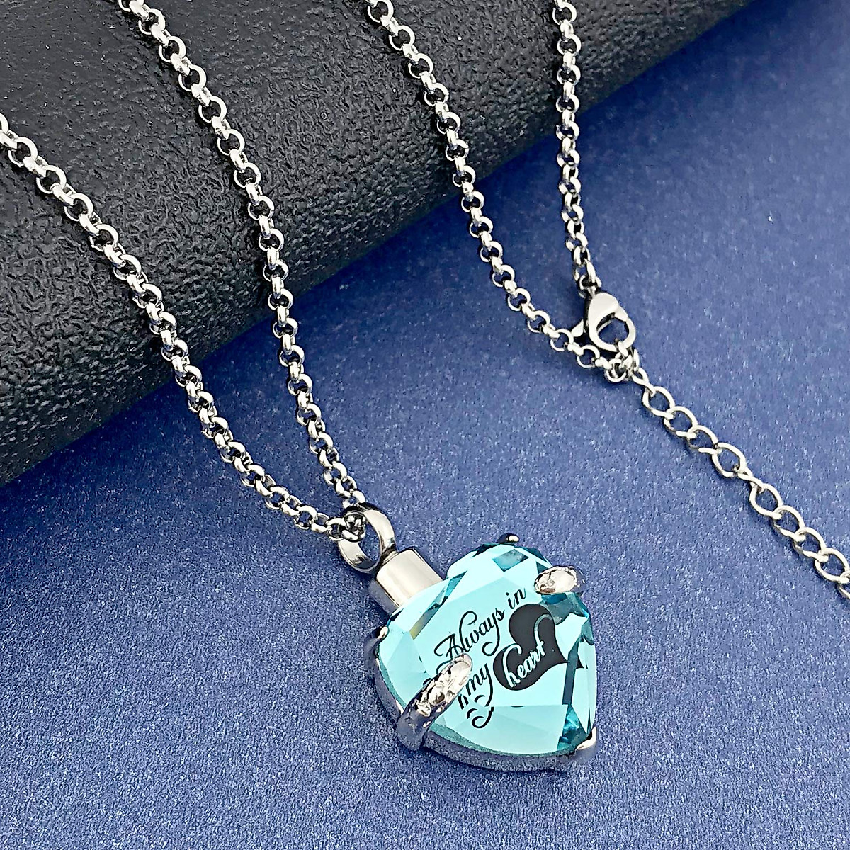 YOUFENG Urn Necklaces for Ashes Always in My Heart Heart Cremation Jewelry Memorial Pendant Birthstone Necklace (March URN)