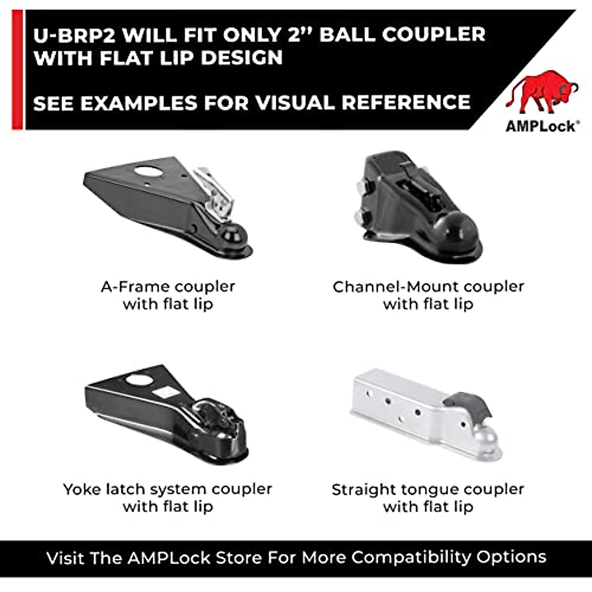 AMPLOCK U-BRP2 | Heavy Duty Trailer Lock for 2" Ball Coupler | Patented 2-Parts Trailer Coupler Lock for Enclosed Trailer, RV and Boat Trailer | Fits 2" Ball Trailer Coupler with Flat Lip Design Only