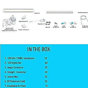 LAMPAOUS LED Dimmable Under Cabinet Lighting Kit, Hand Wave Activated - Touchless Dimming Control, Warm White 6X 12 Panel (Warm White)
