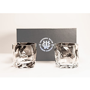 Christopher Walton The Warped. Handmade Bourbon Rocks Glass, 8.5oz, Set of 2 in Gift Box