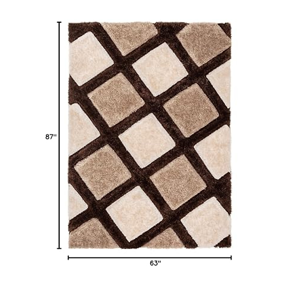 Well Woven Parker Brown Geometric Boxes Thick Soft Plush 3D Textured Shag Area Rug (5'3" x 7'3")