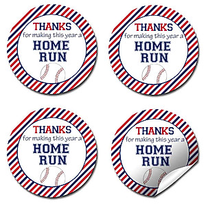 Baseball Home Run Sports Themed Teacher Appreciation Thank You Sticker Labels, 40 2" Party Circle Stickers by AmandaCreation, Great for Envelope Seals & Gift Bags