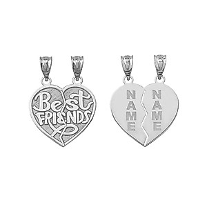 Certified 925 Sterling Silver Personalized Name Best Friend Breakable Heart Pendant
