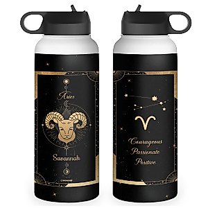 wowcugi Personalized Water Bottle Zodiac Aries Sign Astrology Horoscope Sport Stainless Steel Insulated Sports Bottles Mar Apr Birthday Constellation Gifts for Women Men