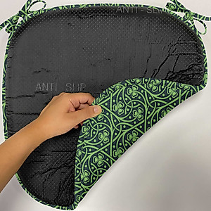 Ambesonne Irish Chair Seating Cushion Set of 2, National Foliage Pattern Intricate Twigs and Dots Trefoil Botanical Abstraction, Anti-Slip Seat Padding for Kitchen & Patio, 16"x16", Black Lime Green