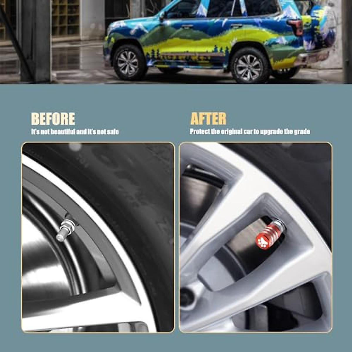 Crynod 5 PCS Car Valve Cap, 0.43" x 0.62" Cute Dog Paw Alloy Tubeless Screw-on Valve Cover, Suitable for Most Models (Red)