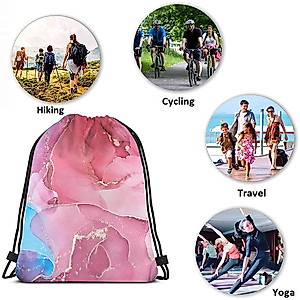 Beabes Marble Drawstring Bags Backpack Bag Abstract Acrylic Nature Marbling Artwork Texture Golden Swirl Dye Art Sport Gym Sack Drawstring Bag String Bag Yoga Bag for Men Women