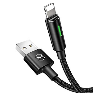 Power Off/On Smart LED Auto Disconnect and Auto Recharge Nylon Braided Sync Charge USB Data 6FT/1.8M Cable Compatible New Phone List Below (Black, 4FT/1.2M)