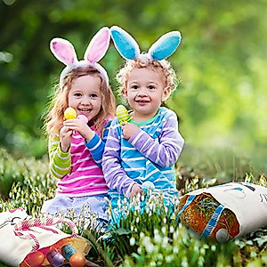 Weewooday 2 Pieces Easter Bunny Bags Large Easter Canvas Tote Bags Bunny Ears Basket Bags Spring Egg Hunts Bags for Easter Kids Eggs Candy Hunting Carrying Daily Usage (Blue, Pink)