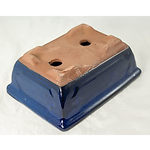 Rectangular Blue Glazed Cactus & Succulent Planter, Bonsai Pot + Mesh + Wire - 6"x 4.5"x 2.25"