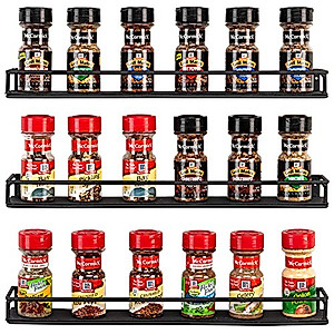 MyGift Set of 3 Wall-Mounted Black Metal Nail Polish and Essential Oils Display Shelves, Kitchen Spice Jars Rack