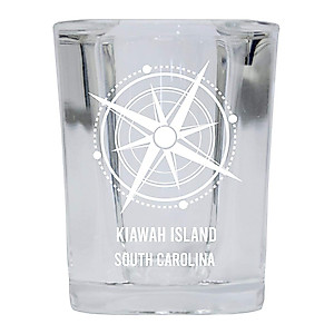Kiawah Island Souvenir 2 Ounce Square Shot Glass laser etched Compass Design
