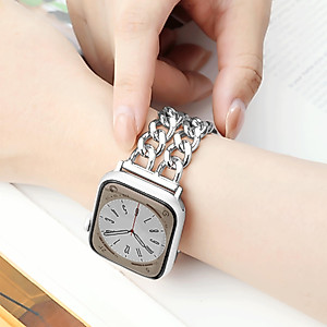 Aniaboho Metal Apple Watch Band Bracelet Compatible with Apple Watch Series 10 SE 9 8 7 6 5 4 3 2 1 Ultra 2 1 Band, Dressy Apple Watch Bands for Women Men, Chain Design Adjustable iWatch Bands for Women Men 42mm(Series 10) 41mm 40mm 38mm (Silver)