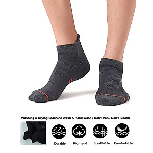 CelerSport 6 Pack Men's Running Ankle Socks with Cushion, Low Cut Athletic Sport Tab Socks, Grey, Shoe Size: 9-12