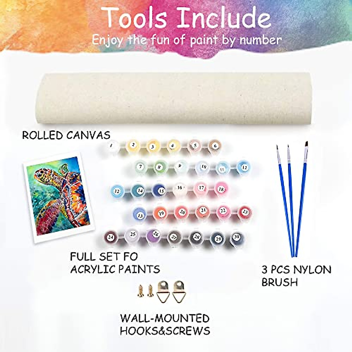 Teinsnis Sea Turtle Paint by Number for Adults Canvas, DIY Digital Sea Turtle Paint by Numbers, Sea Turtle Adult Paint by Number Kits, Acrylic Oil Number Painting Kits for Home Decor Gift 16"x20"