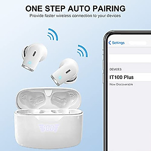 Wireless Earbud, Bluetooth 5.2 Headphones with LED Power Display, Bluetooth Earbud in Ear Noise Cancelling with Mic, Wireless Earphones with Deep Bass, IP7 Waterproof, 40H Playtime Ear Buds, White