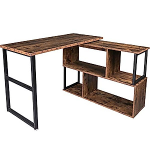 Tektalk Rotatable Corner Table Retro Desk Corner Computer Desk PC Laptop Study Table Workstation Home Office
