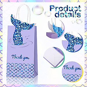 Sabary 18 Pcs Mermaid Party Favor Bags Mermaid Gift Goodie Bags Mermaid Treat Bags Paper Candy Bags with Handles for Girls Mermaid Birthday Baby Shower Little Decorations