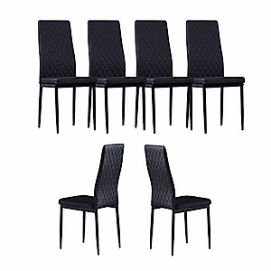 Dining Chairs Set of 6 Mid Century Modern Noble Style with Upholstered Cushion PU Leather for Dining Room Kitchen (Black-Set of 6)