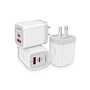 3Pack Dual Port USB-C Wall Plug-in USB Charger, AILKIN 20W Power Delivery + QC3.0 USB A Double Port Fast Charging Block for iPhone 14 13 12 Pro Max 14 Pro 12 Mini 14 11 Pro Max 14 Plus 11 SE X XS Cube