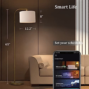 FINNCHY Gold Floor Lamp with Remote Control, Adjustable Height Arc Floor Lamps for Living Room, Modern Gold Standing Lamp Boho Floor Lamp for Bedroom, Smart Dimmable Floor Lamp with 9W LED Bulb