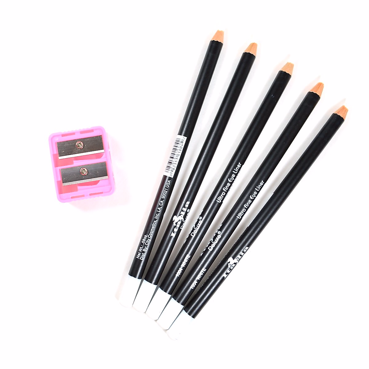 5 WHITE ITALIA EYE LIP LINER PENCIL 1004 SET + FREE SHARPENER & FREE EARRING
