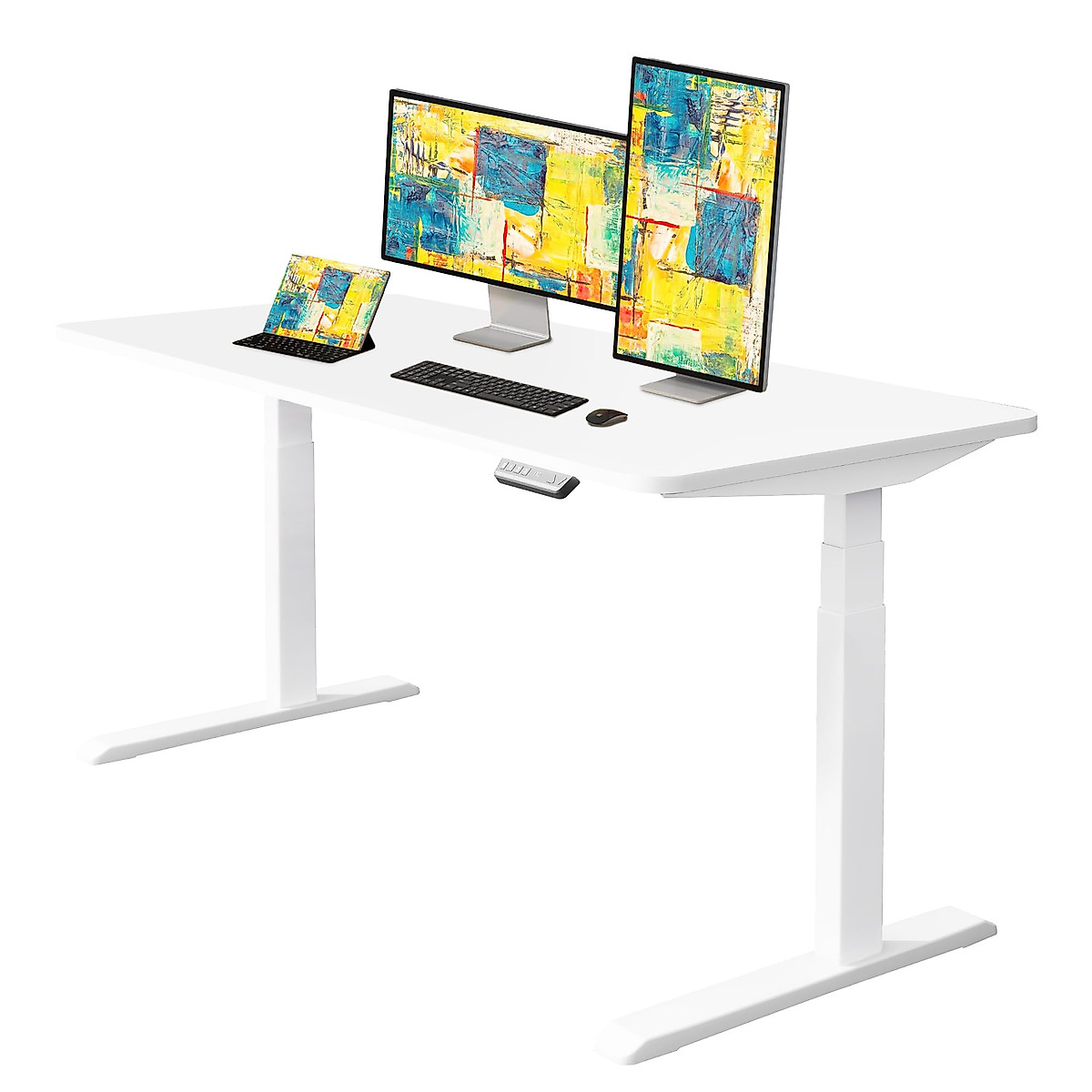Fromann Electric Dual Motor 3 Tier Legs Standing Desk Frame Heavy Duty Sit Stand up Height Adjustable Desk Base for Home and Office (White)