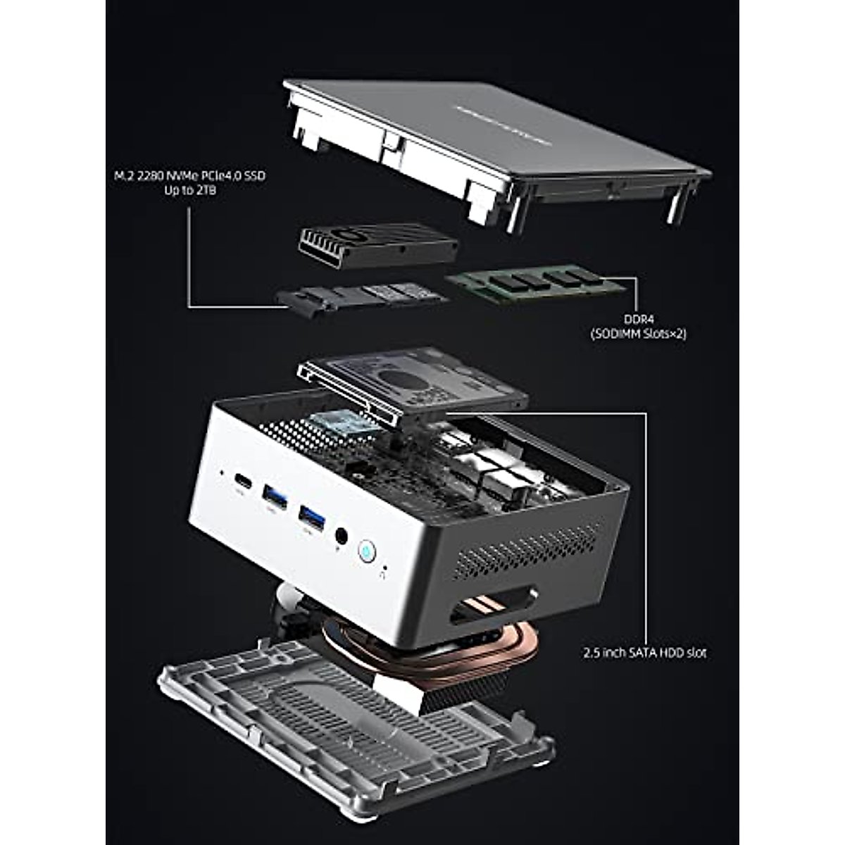 MINISFORUM NAB5 Mini PC 12th Gen Core i5-12450H(8C/12T) Mini Computer 16G RAM+512G SSD, Expandable HDD Slot, HDMI×2+USB-C×2 4K@60Hz Outputs, Intel UHD Graphics Desktop Computer