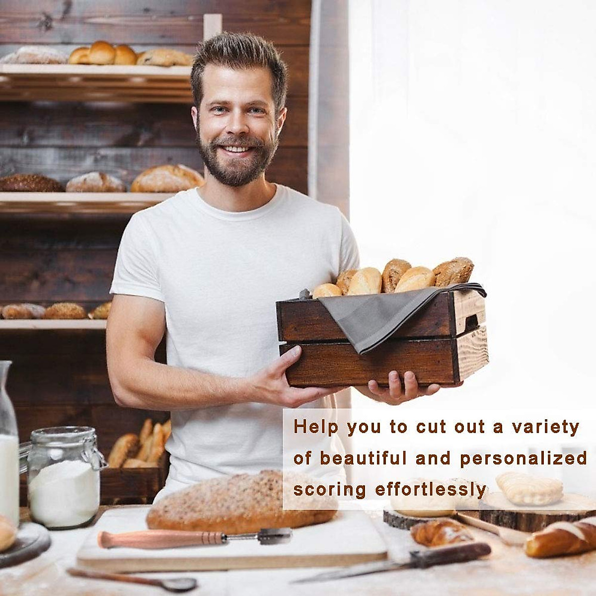 Bread Lame Premium Long Handle Bread Scoring Tool, Hand Crafted Dough Scoring Tool for Scoring Sourdough Bread with 5 Pcs Blades and Protective Cover