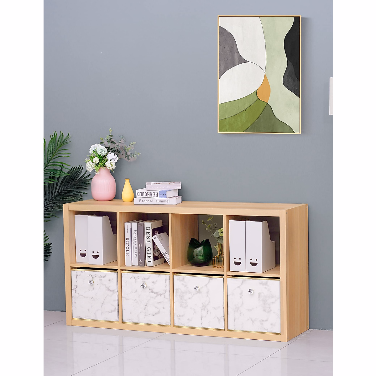 MYTHAUS Storage Cubes Fabric Bins - Foldable Cube Storage Bin,Closet Organizer with Decorative Knob,Dual Handles Storage Basket,13 Inch for Nursery/Home Office/Closet 4 Pack(White Marble)