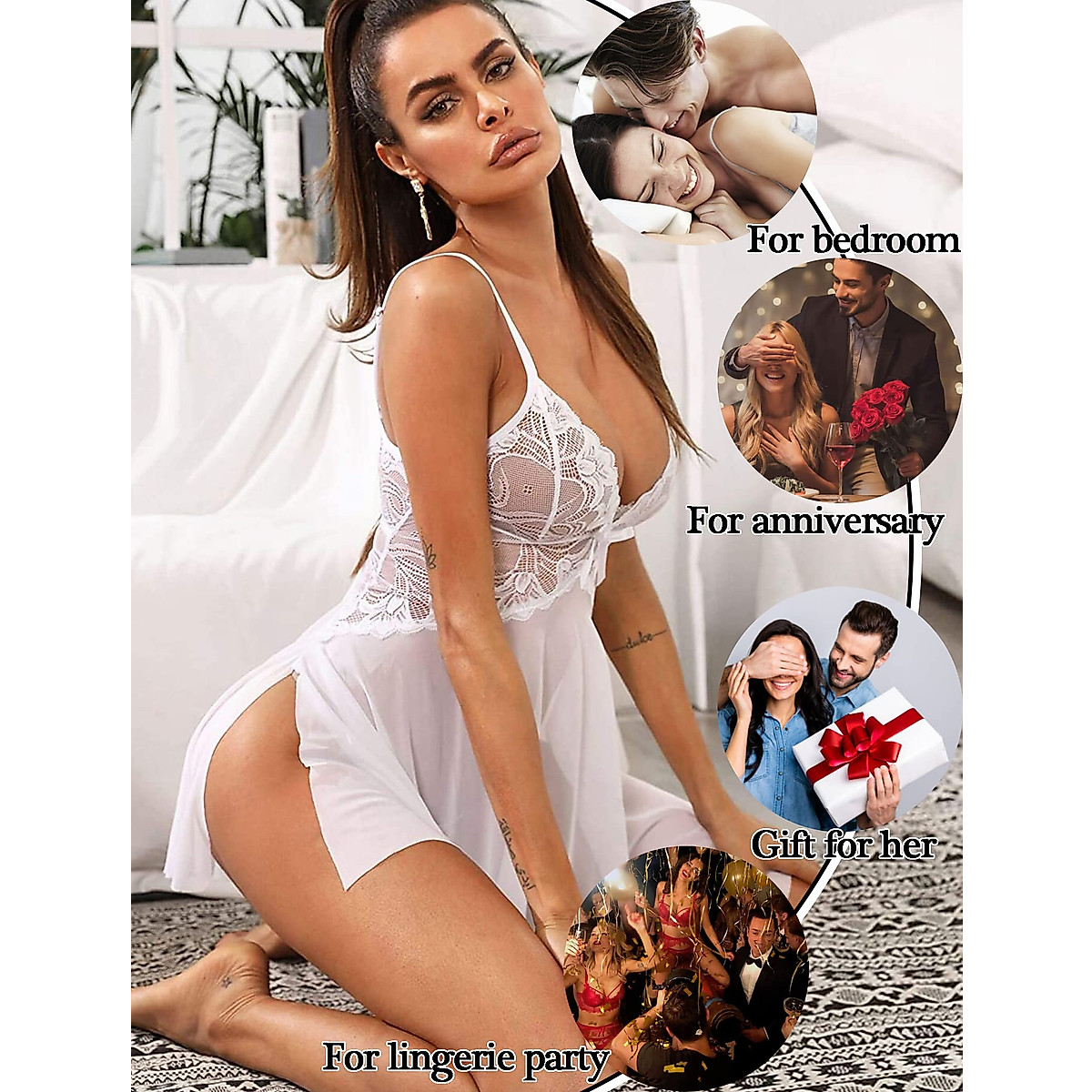 Avidlove Women Babydoll Lace Chemise Honeymoon Lingerie V Neck Sleepwear Full Slip Nightwear Sheer Nightdress