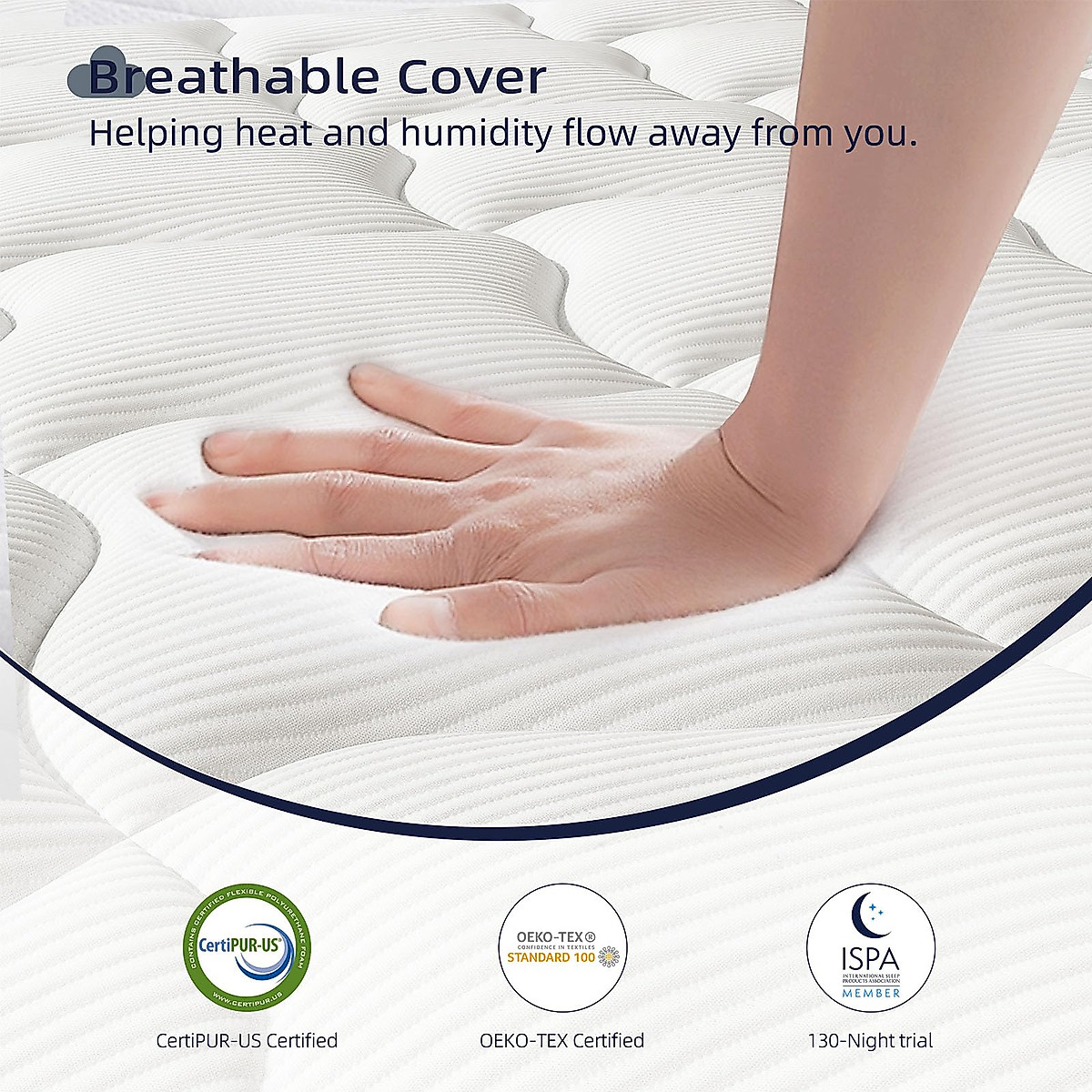 Crystli Queen Size Mattress 12 Inch Bed in A Box Hybrid Mattress with Zero Pressure Foam, Innerspring Mattress for Pressure Relief, Motion Isolation, Medium Firm, CertiPUR-US Certified