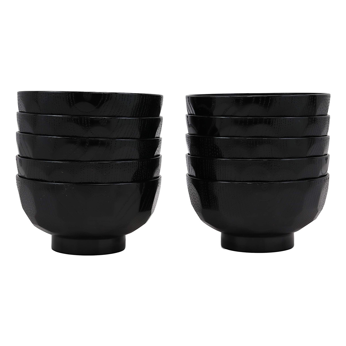 Ebros Gift Japanese Contemporary Black Lacquer Ridged Bowls For Rice Miso Appetizer Soup 4.5" Diameter Made In Japan Decorative Bowl Set of 10 Lacquered Serveware For Restaurants Home Kitchen Gifts