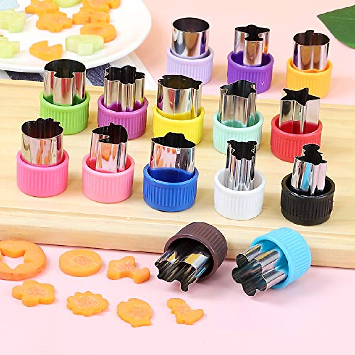 Mini Cookie Cutter Set 30 pcs for Kids Vegetable Cutters and Fruit Stamp Mold Different Shapes and Sizes Stainless Steel