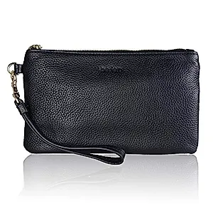 befen Black Genuine Leather Wristlet Clutch Cell Phone Wallet Purse Smartphone Wristlet Wallet Purses and Handbags for Women